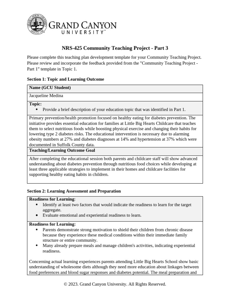 NRS 425 RS T2 CommunityTeachingProjectPart3 2 | PDF | Healthy Diet ...