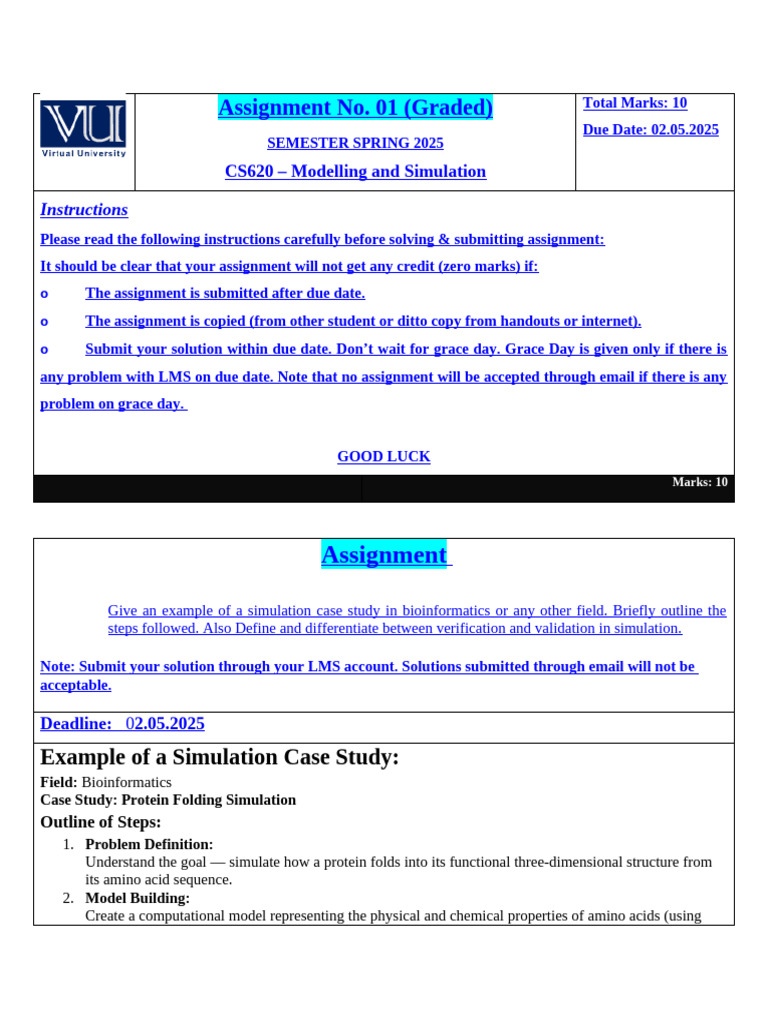 Spring 2025 - CS620 - 1 (BSCS) . | PDF | Simulation | Proteins