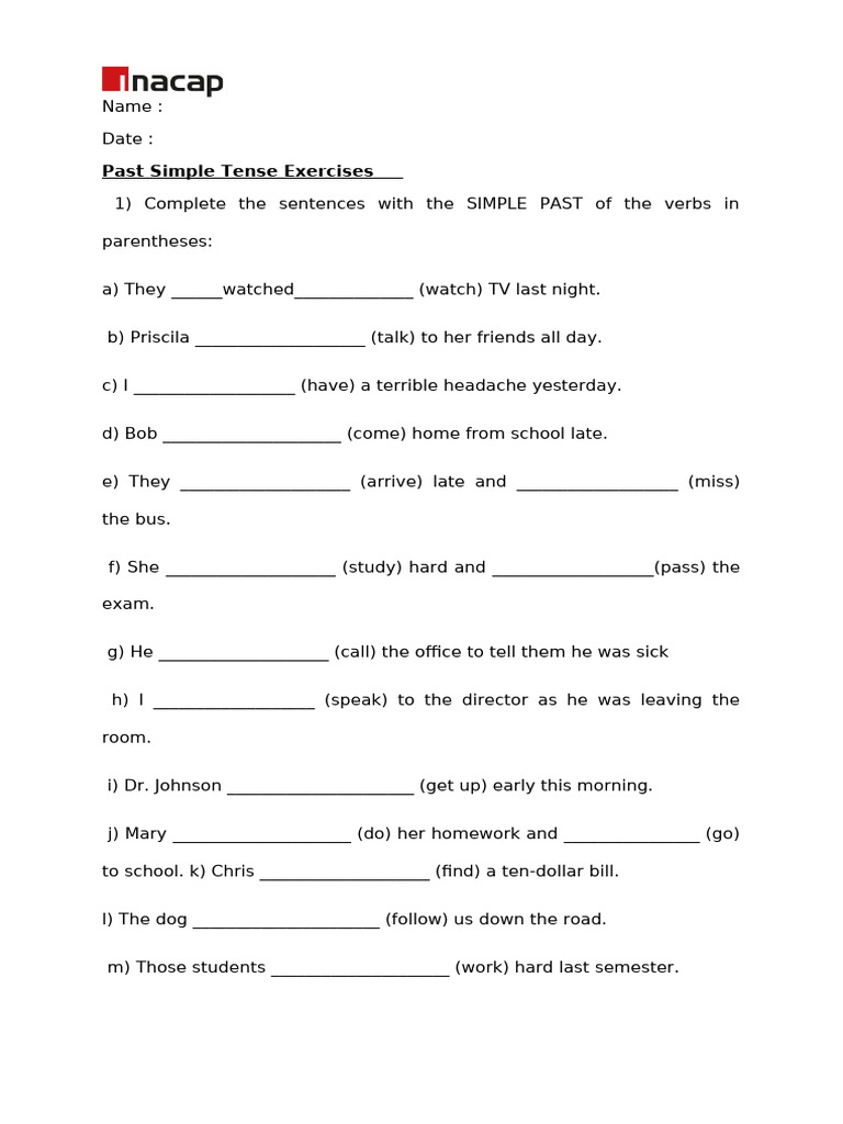 Past Simple Tense Exercises Guide | PDF | Linguistics