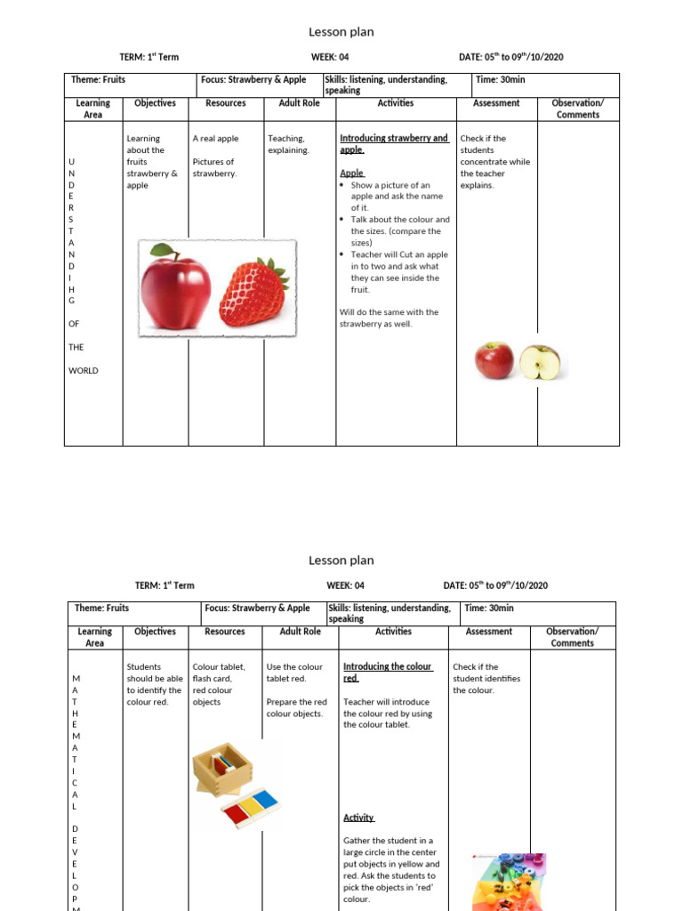 Strawberry & Apple L. Plan | PDF | Lesson Plan | Teachers