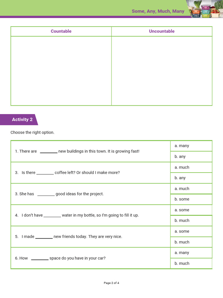 Some, Any, Much, Many Exercises | PDF | Drink