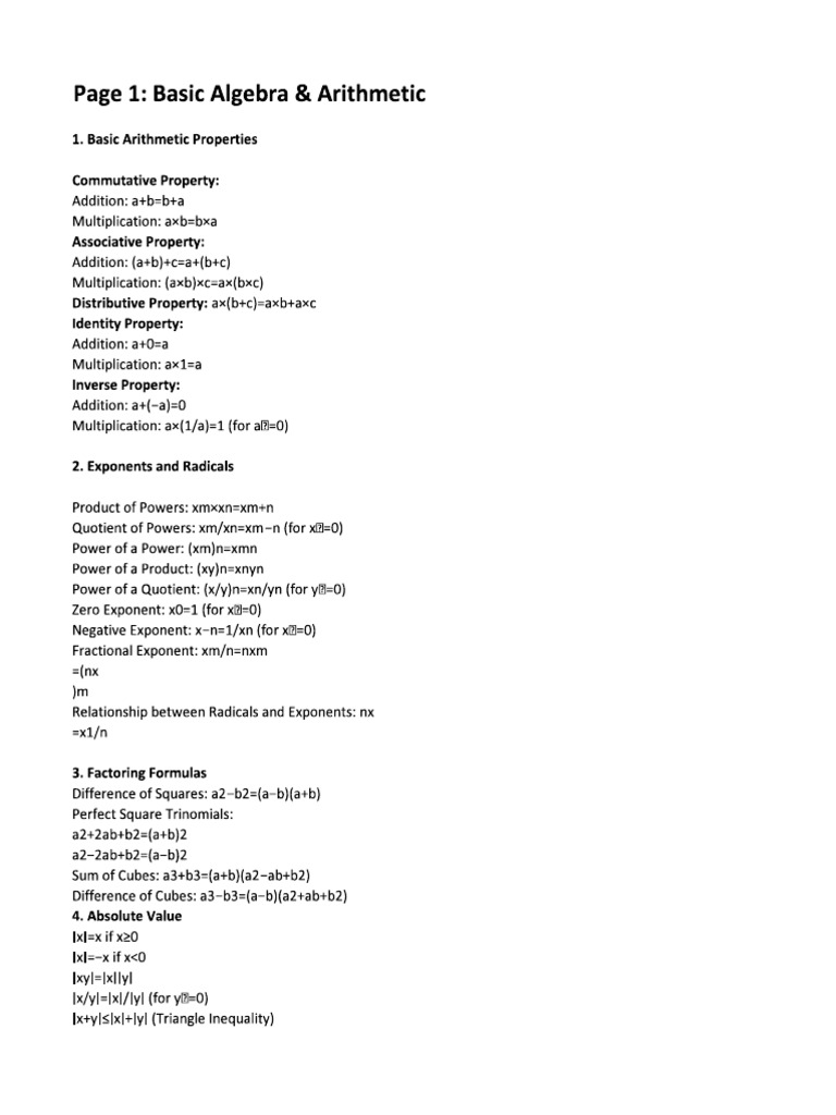 Basic Algebra & Arithmetic | PDF