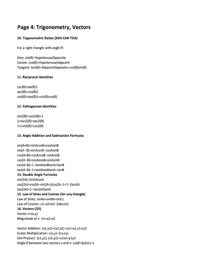 Trigonometry, Vectors | PDF