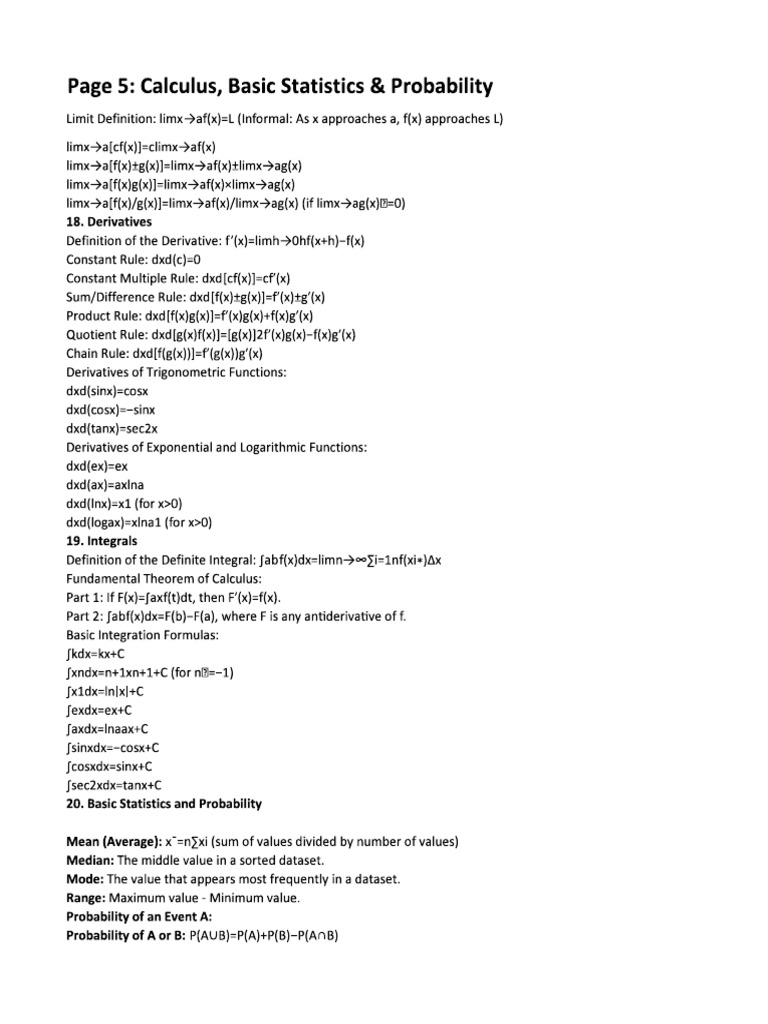Calculus, Basic Statistics & Probability | PDF