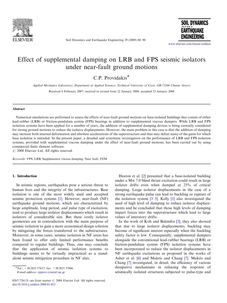 (2009) Effect of Supplemental Damping On LRB and FPS | PDF | Earthquake Engineering | Friction