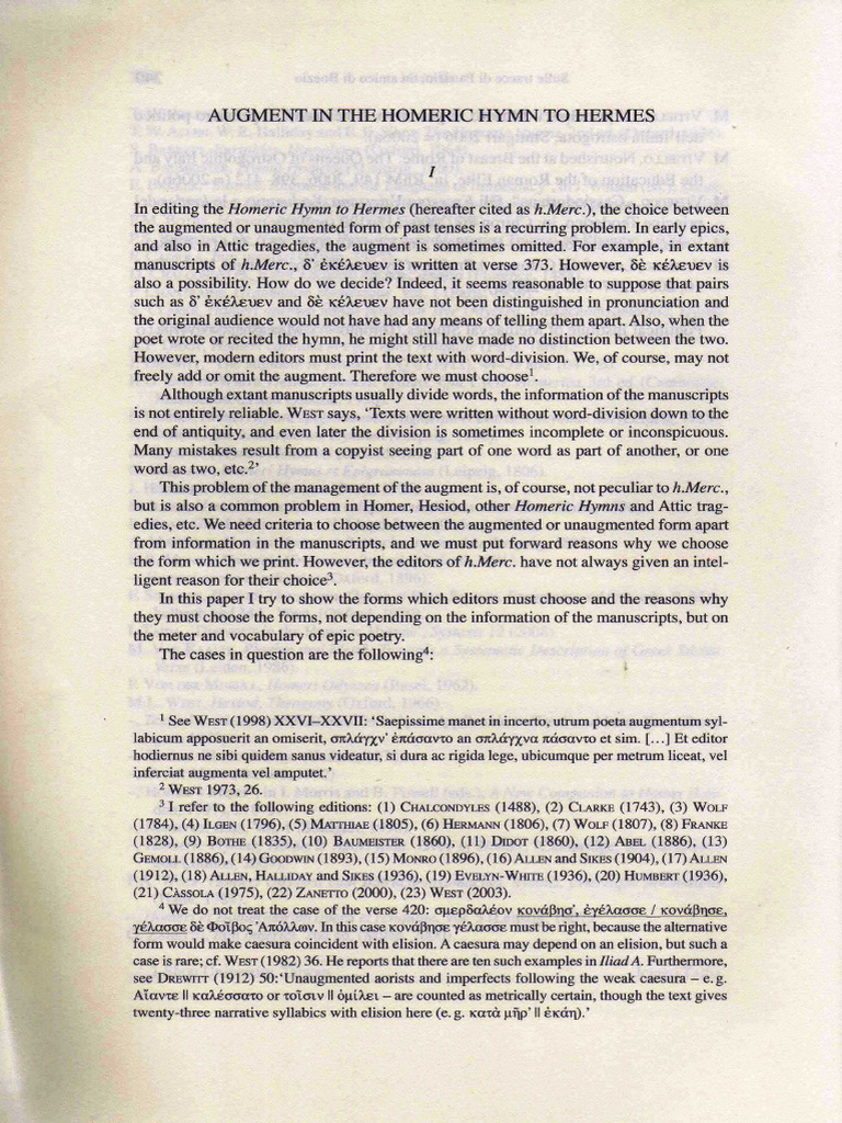 Augment in The Homeric Hymn To Hermes | PDF