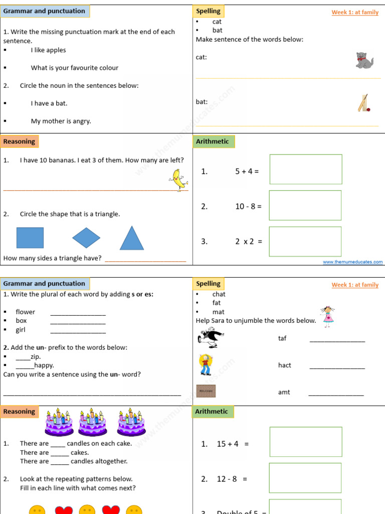 Year 1 Worksheet- English and Maths | PDF | Word | Linguistic Typology