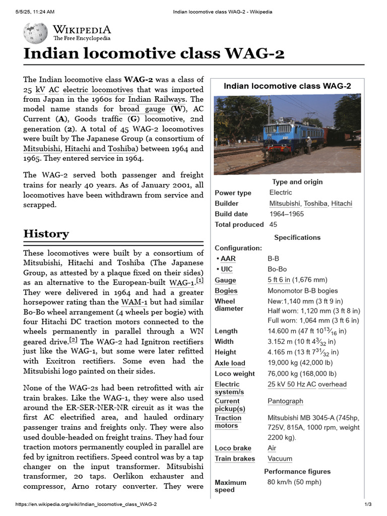 Indian Locomotive Class WAG-2 - Wikipedia | PDF | Locomotives | Rail ...