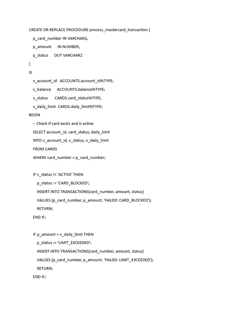 CREATE OR REPLACE PROCEDURE Process Mastercard | PDF