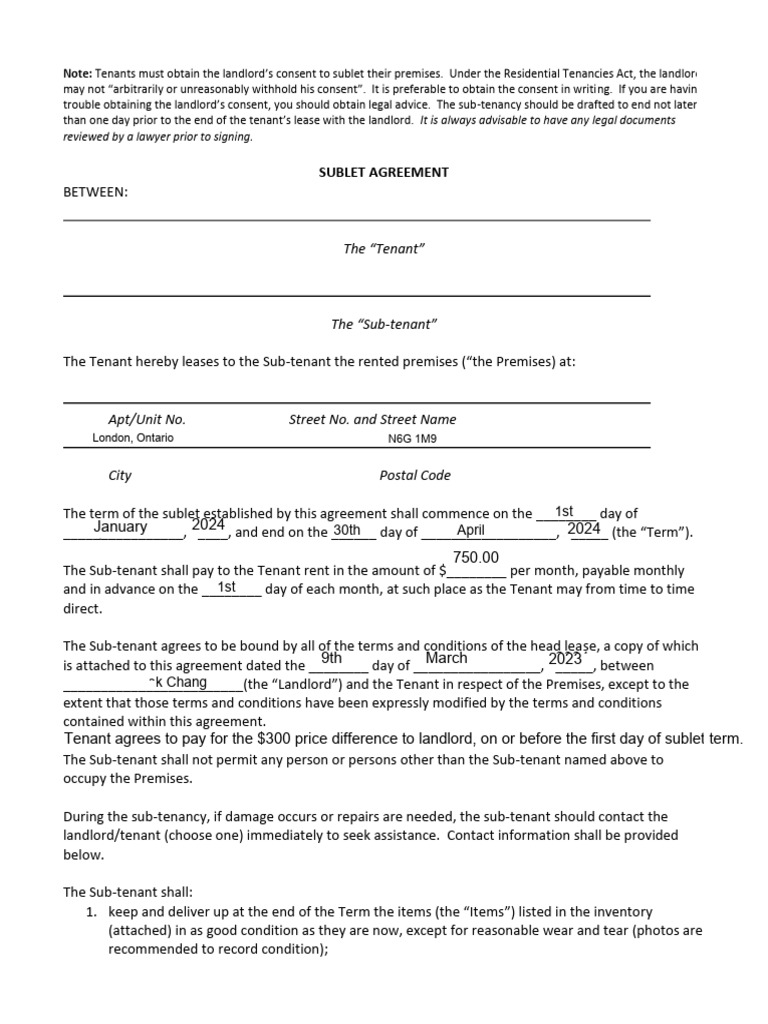 Sublet Sample Agreement - Revised Google Docs | PDF | Lease | Leasehold ...