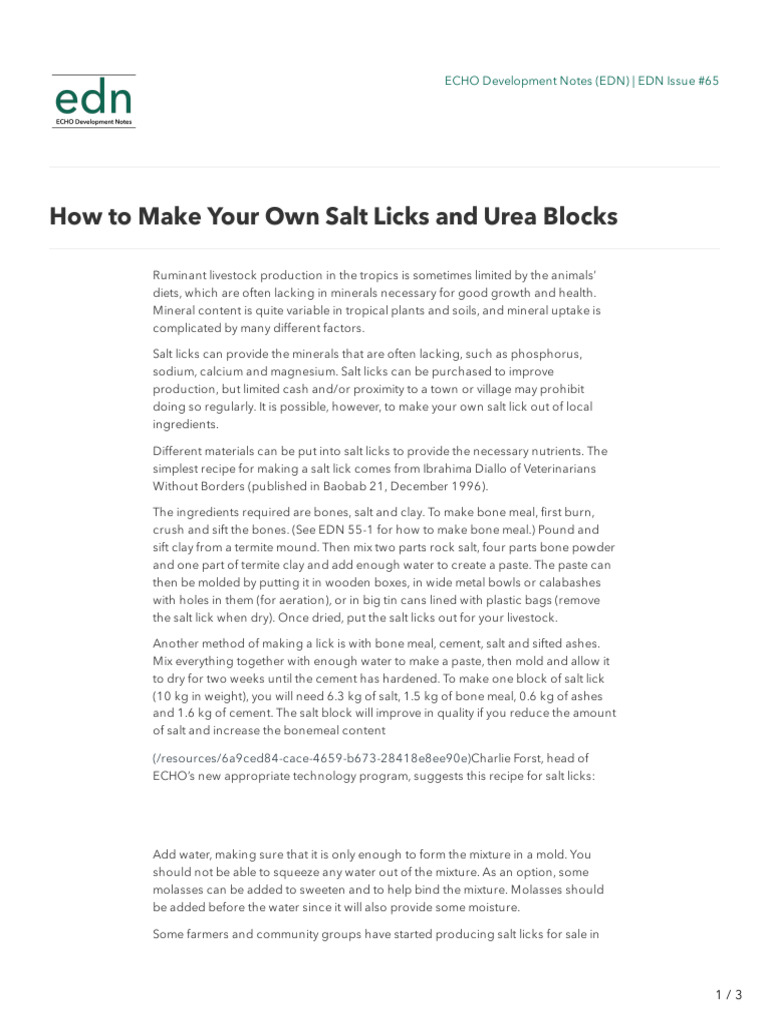 Homemade Salt Licks and Urea Blocks Guide | PDF | Salt