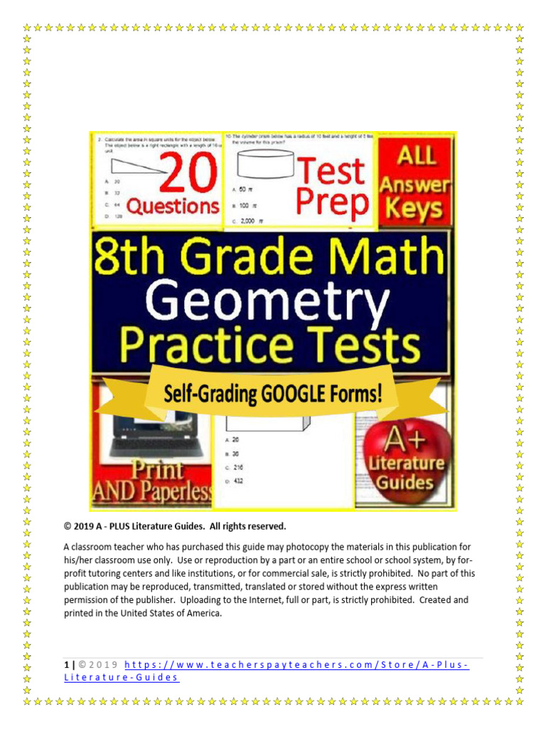 15 - 8th Grade Math Geometry - Printable Copies & SELF-GRADING GOOGLE ...