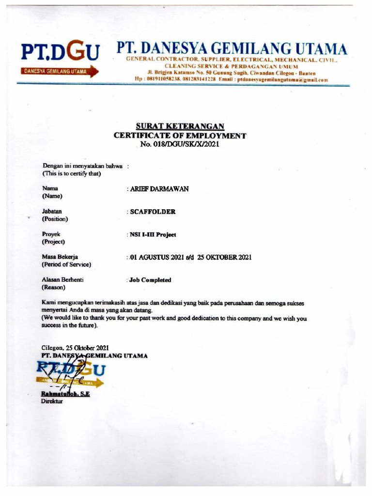 Paklaring Kerja | PDF