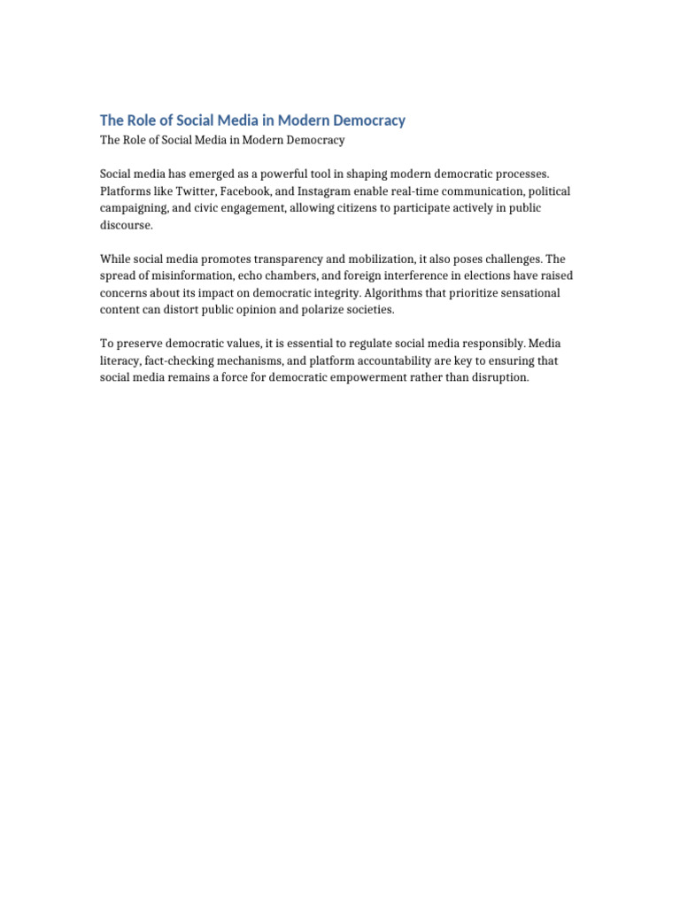 The Role of Social Media in Modern Democracy | PDF