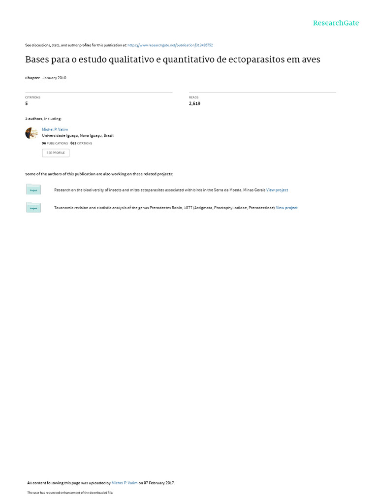 Coleta de Ectoparasitas Valim | PDF | Parasitismo | Aves