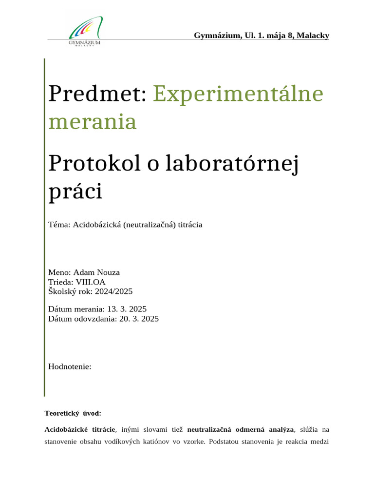 Nouza - Protokol Titracia | PDF