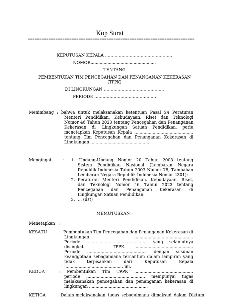 Contoh SK Pembentukan Tim TPPK | PDF