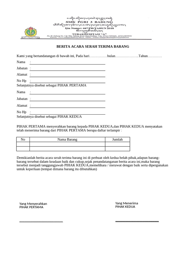 Template Berita Acara Serah Terima | PDF
