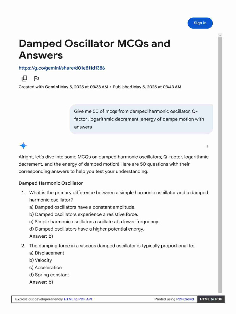 Damped Oscillator | PDF
