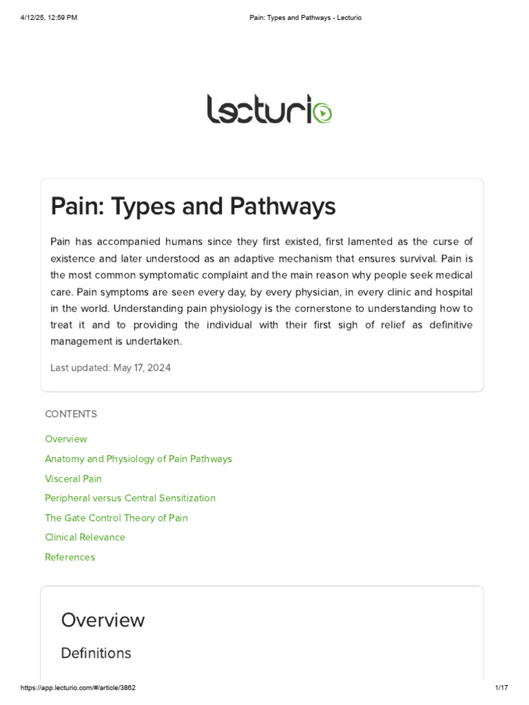 Understanding Pain: Types and Pathways | PDF | Pain | Stimulus (Physiology)