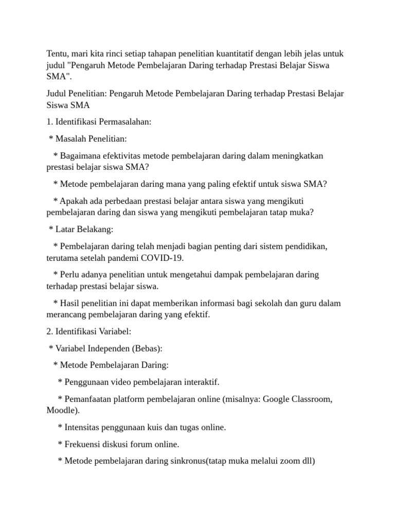 Contoh Laporan Penelitian Kuantitatif (Makul Metopen) | PDF