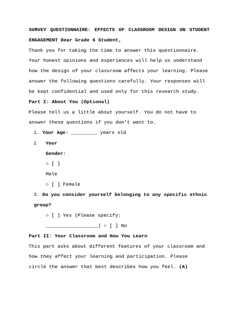 Survey Questionnaires | PDF | Classroom | Questionnaire