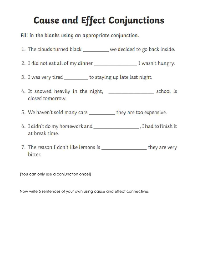 Cause and Effect Exercise | PDF