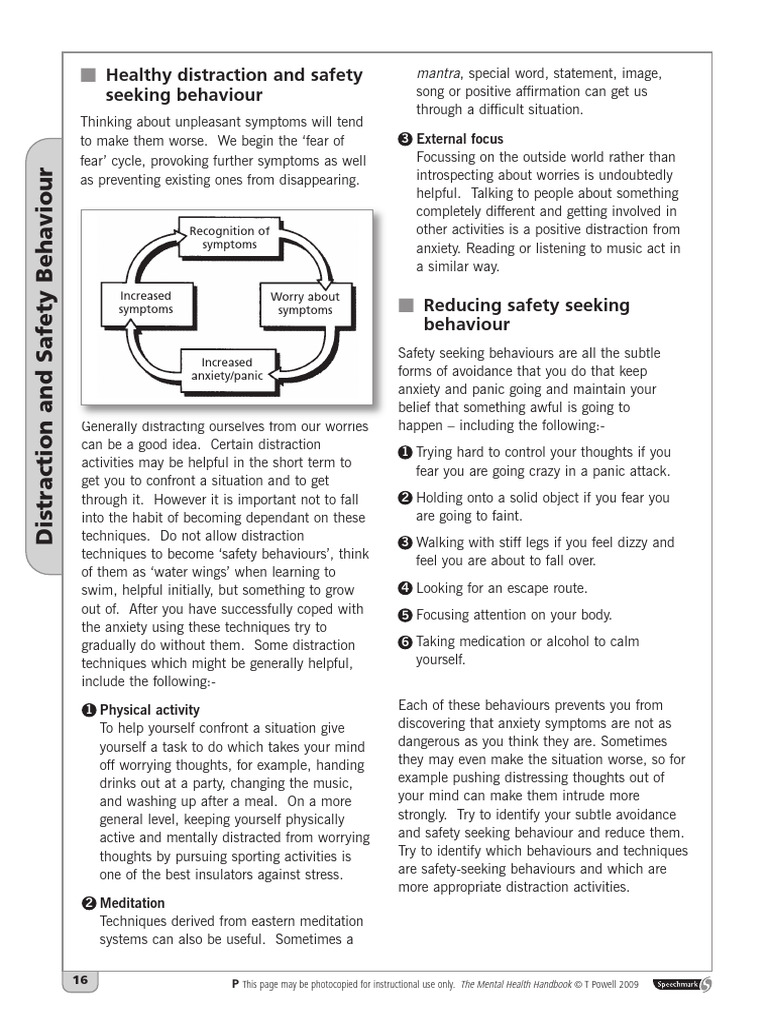 Distraction and Saftey Behaviours | PDF | Anxiety | Emotions