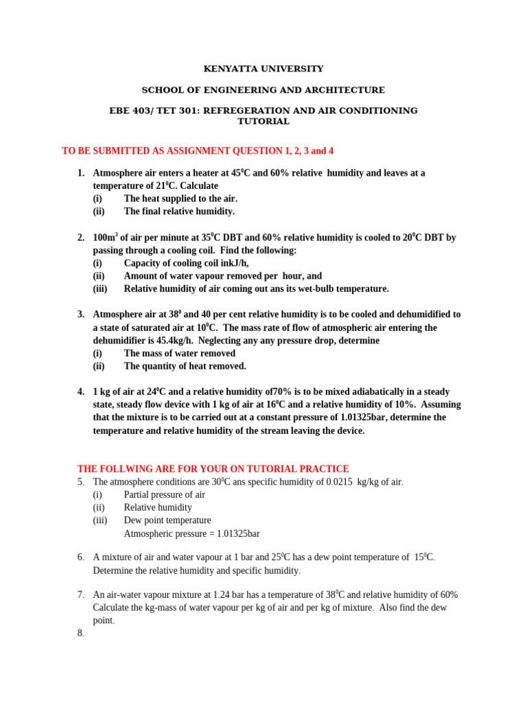 AirConditioning Assignment and Tutorial | PDF | Humidity | Water Vapor