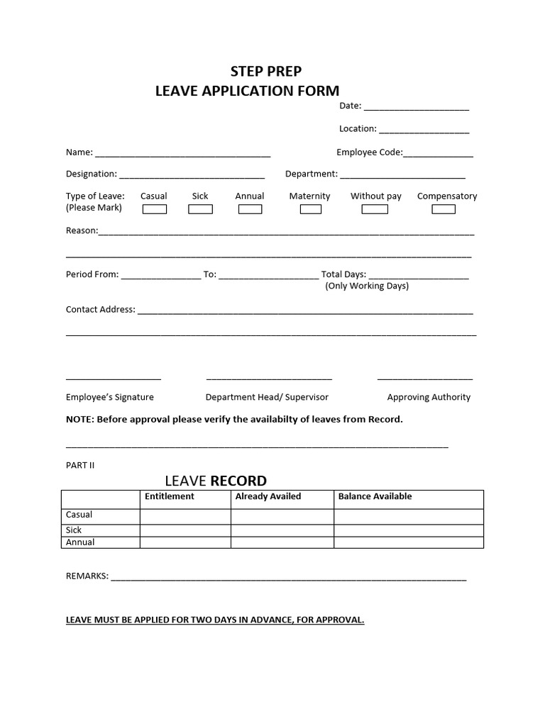 One Day Leave Application Form | PDF