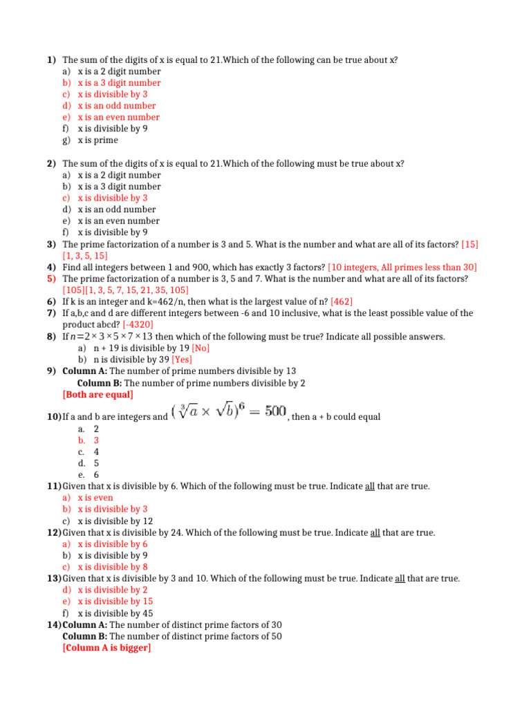 Lecture 02 Primes Divisibility Factors Multiples LCM HCF Answers | PDF ...