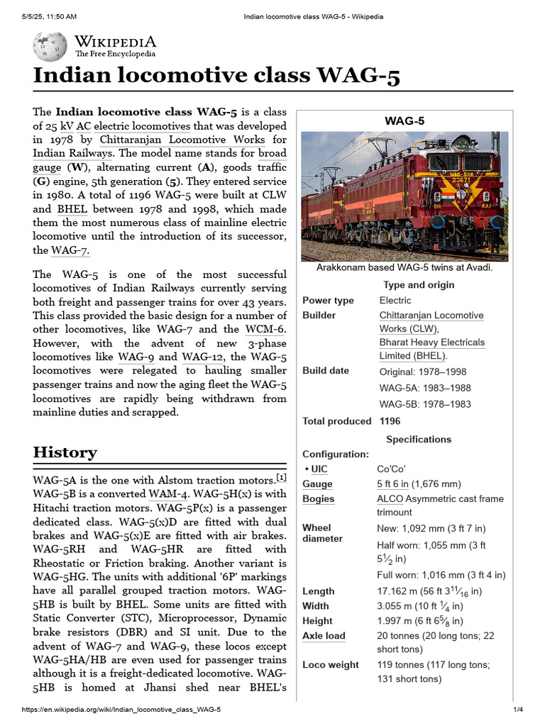 WAG-5 Locomotive Overview and Specs | PDF | Rail Transport | Rolling Stock