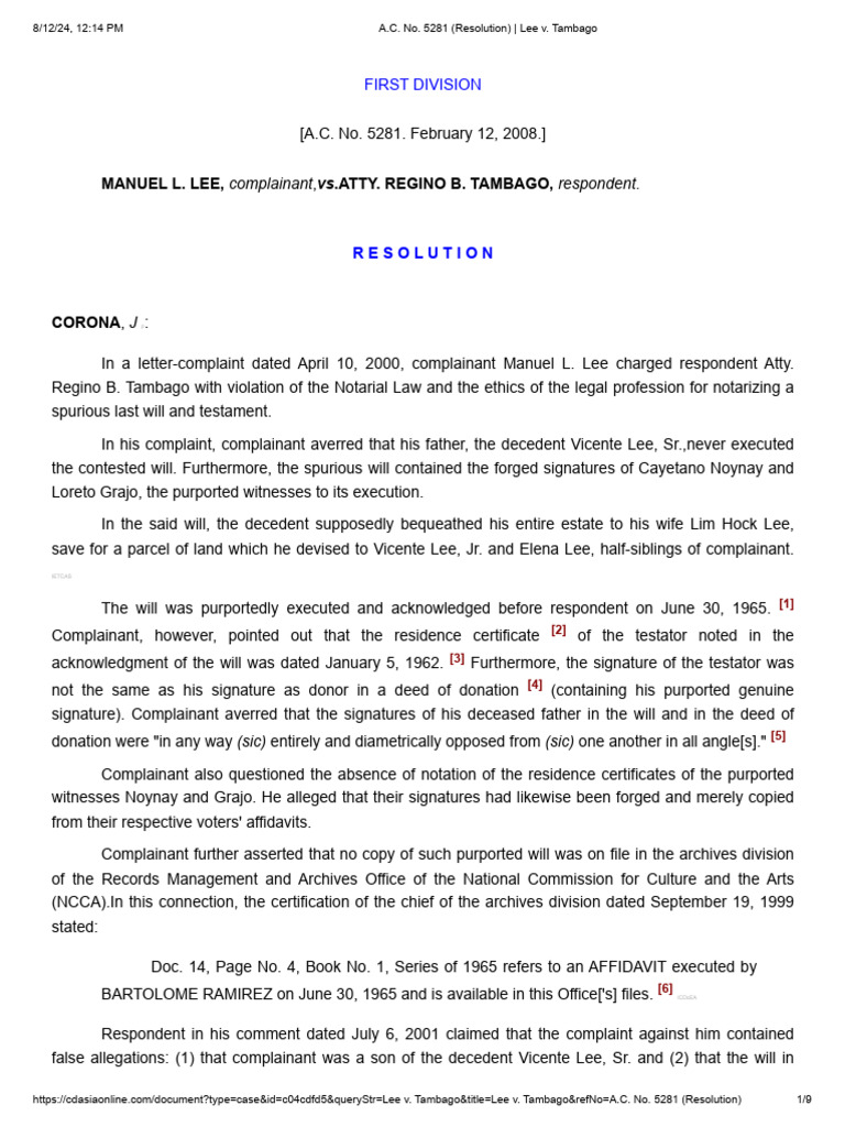Notary Misconduct in Spurious Will Case | PDF | Will And Testament ...