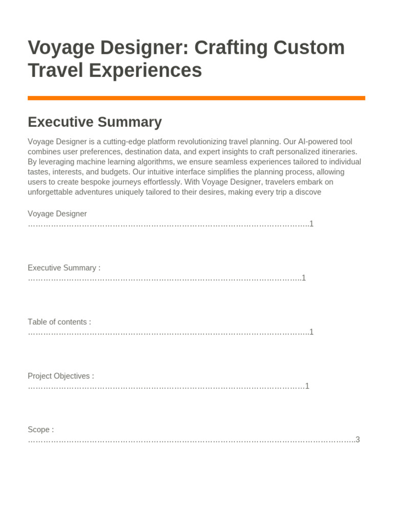 Voyage Designer: Crafting Custom Travel Experiences: Executive Summary ...