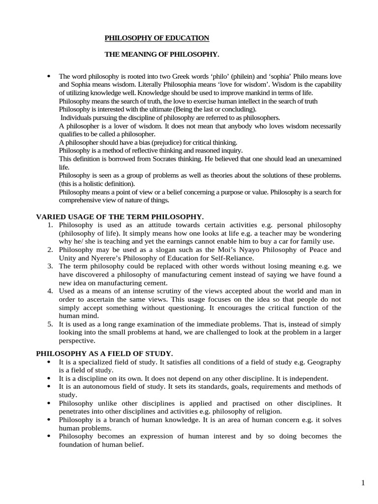 Philosophy of Education Main Notes | PDF | Epistemology | Knowledge