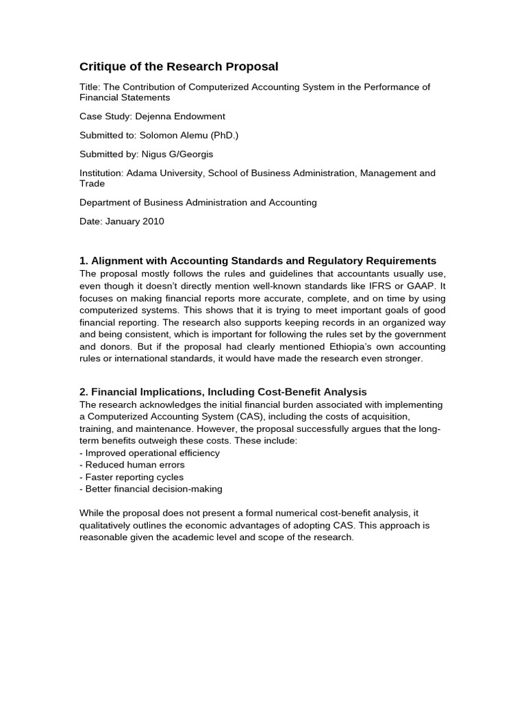 Critique_of_Research_UGE2 | PDF | Accounting | Cost–Benefit Analysis