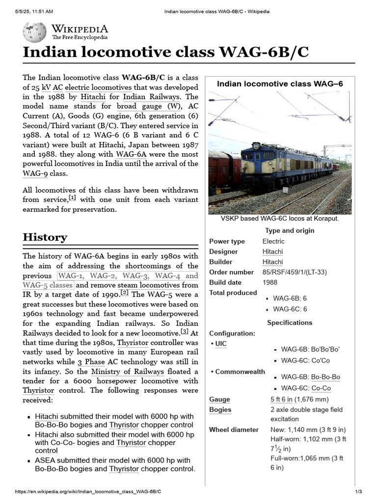 Indian Locomotive Class WAG-6B - C - Wikipedia | PDF | Rail Transport ...