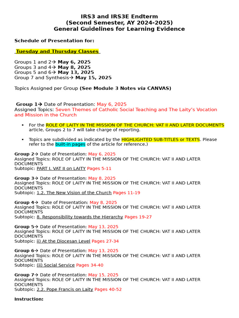 IRS3 and IRS3E LE General Guidelines Endterm (Sem2 AY 2024-2025) | PDF ...