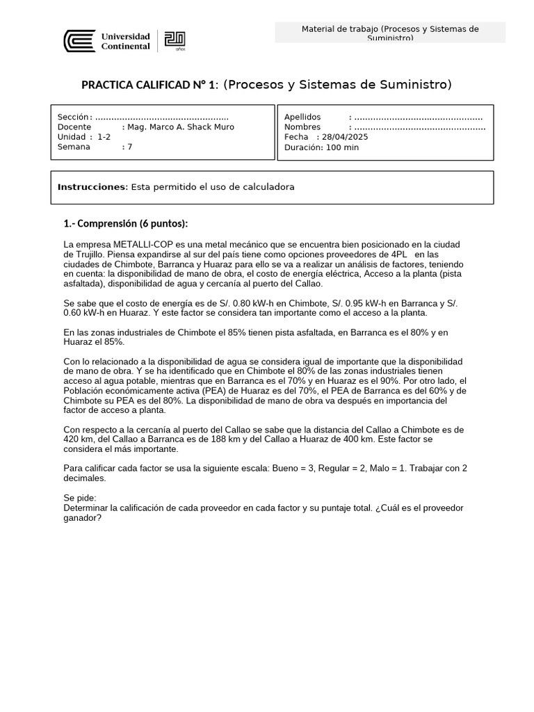 Practica Calificada N°1 PSS 2025-1 | PDF
