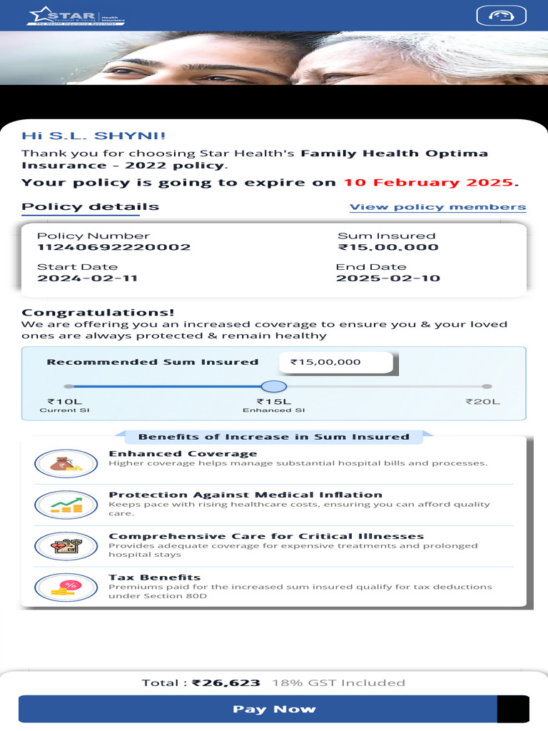 Star Health Policy Renewal Details | PDF