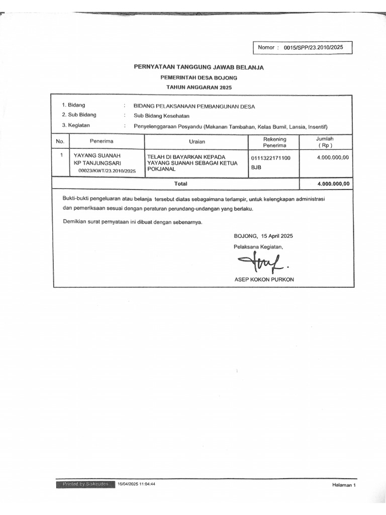 Posyandu SPTB April | PDF