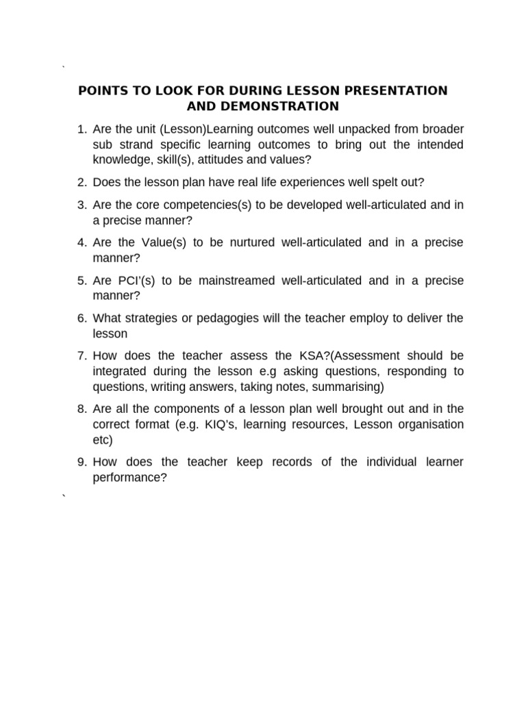Points To Look For in A Lesson Demonstration | PDF