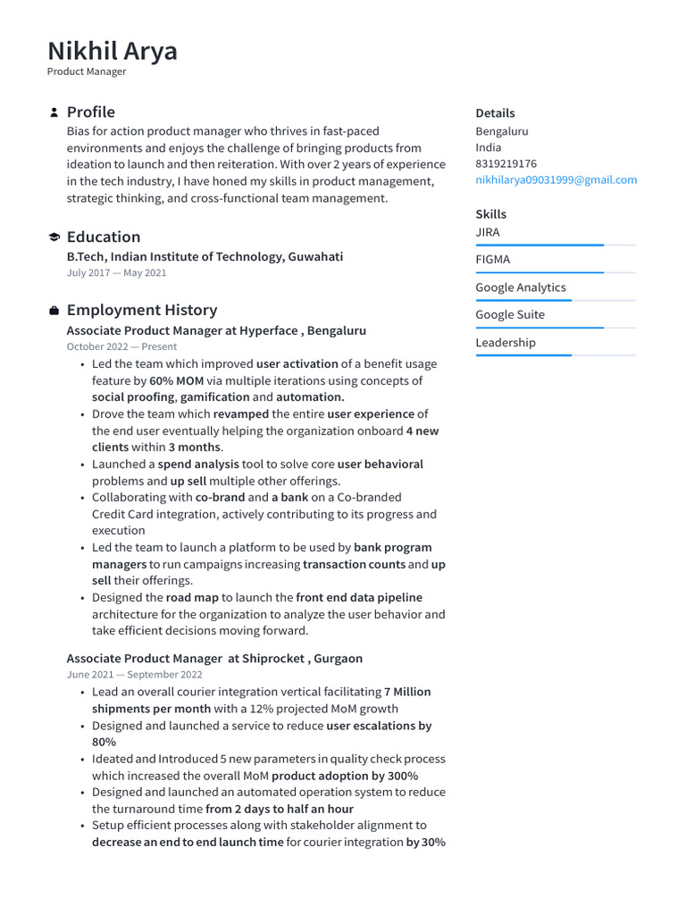 Nikhil Arya - Product Manager | PDF | Analytics | Information Technology