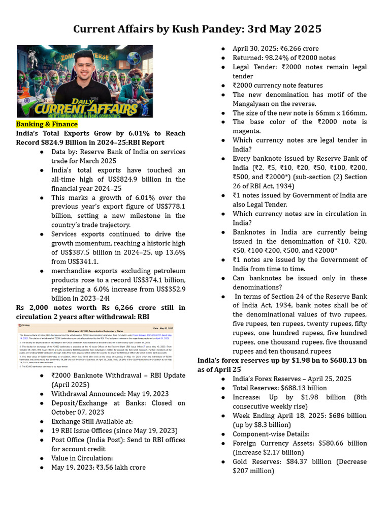 Current Affairs: India, May 2025 | PDF | Foreign Exchange Market | Currency