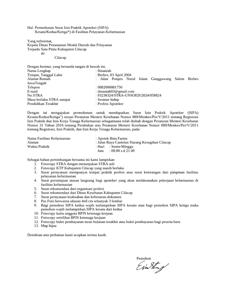 Surat Apotek Ilma | PDF