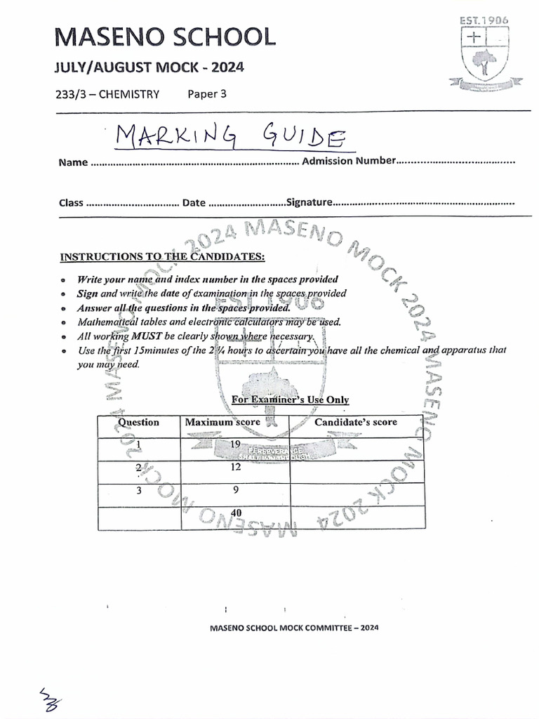 Chem Pp3 Ms MASENO Mocks 2024 | PDF