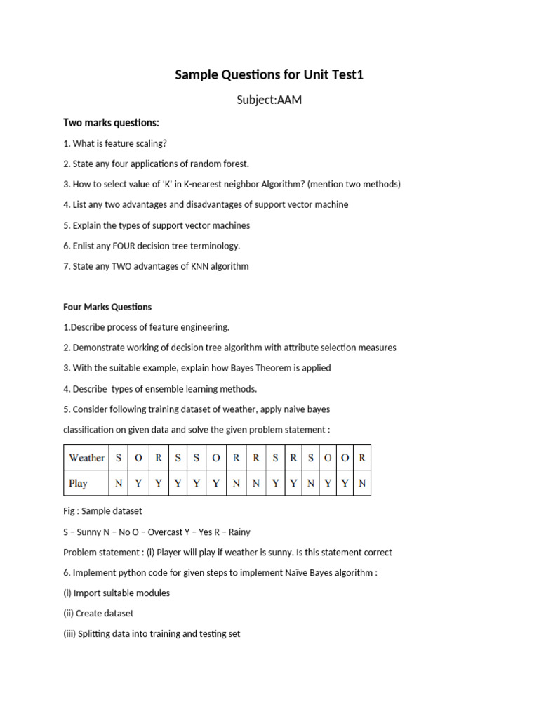 Sample Questions For Unit Test1 | PDF