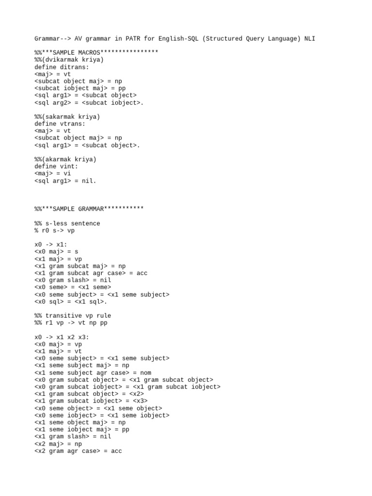 Formal Grammar-Lexicon Sample | PDF