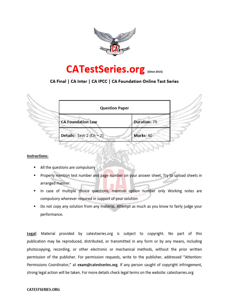 CA Foundation Law Exam Sample Paper | PDF | Copyright