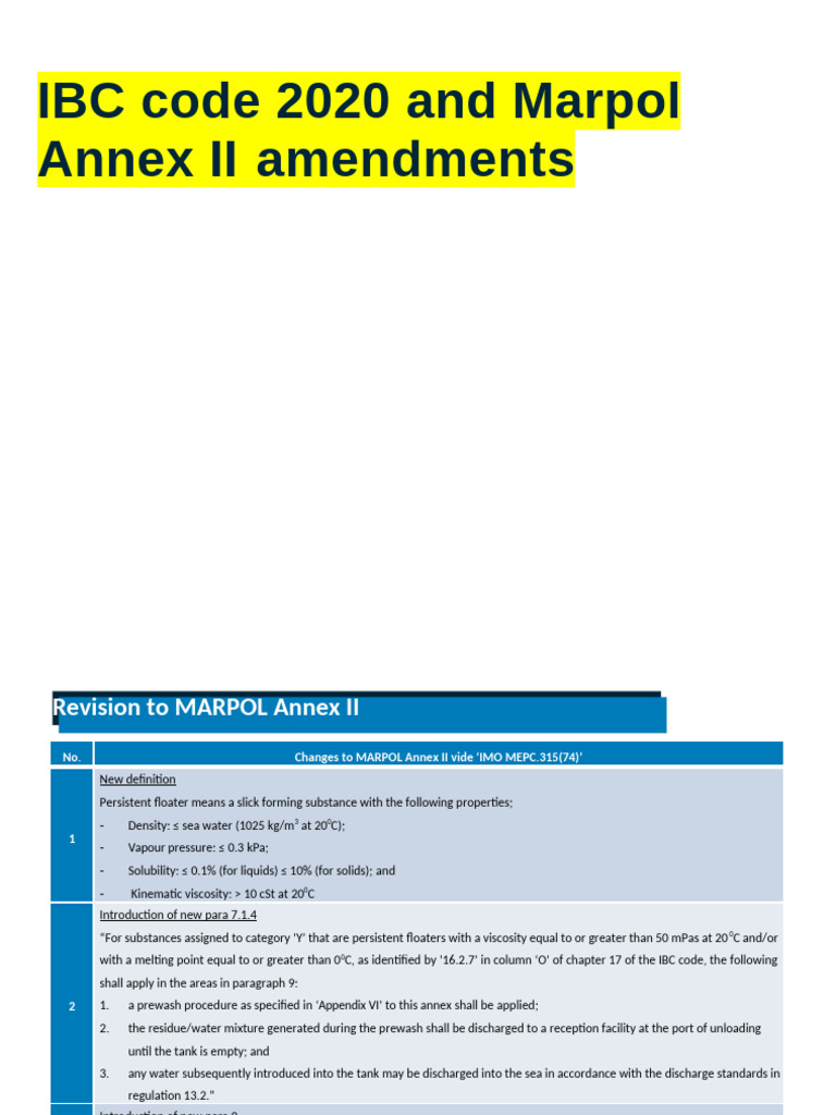 IBC Code 2020: MARPOL Annex II Updates | PDF